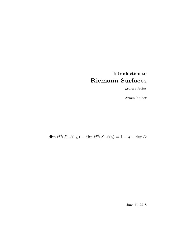 Riemann Surfaces Pdf Manifold Holomorphic Function
