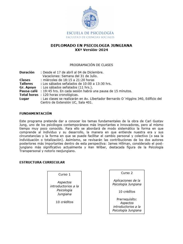 Programacion (1 Sem.) 2024 Diplomado Jung | PDF | Psicologia analitica | Carl Jung