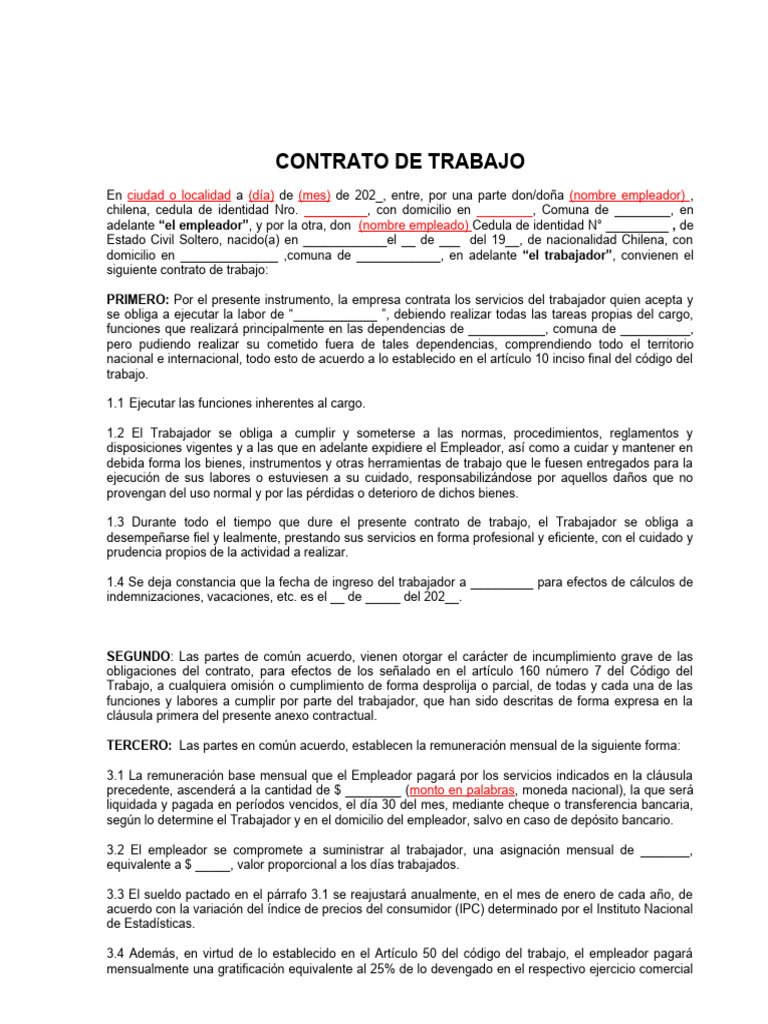 Formato Contrato de Trabajo | PDF | Salario | Tiempo de trabajo