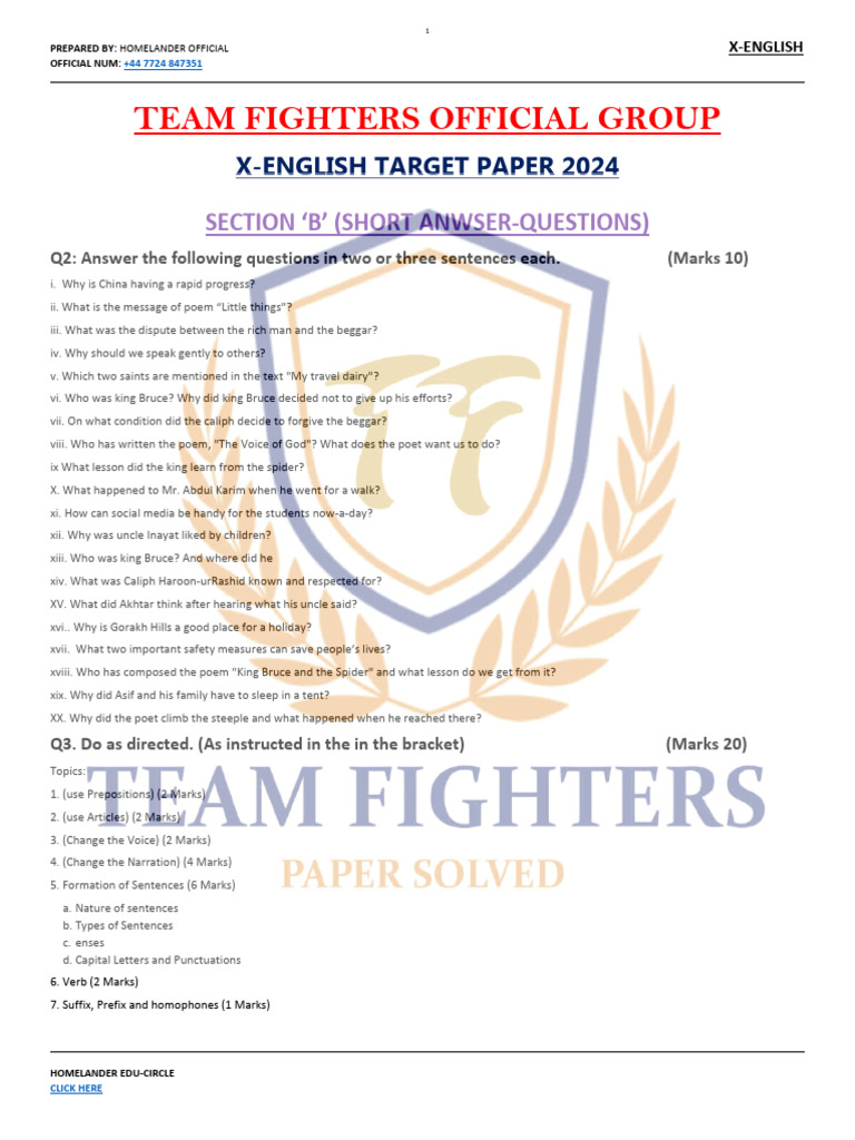 X-English - Target Paper 2024 - Team Fighters | PDF | Linguistics | Languages