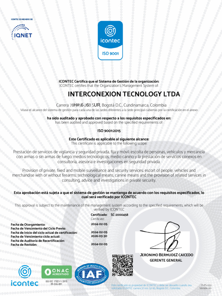 Certificacion ISO 9001 2023 | PDF | Privatización | Seguridad nacional