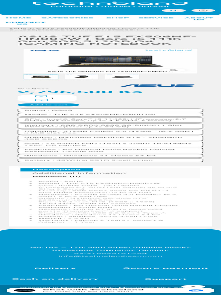 Asus Tuf f15 Fx506hf-Hn007w (Core I5 11th Gen, 8gb, 512gb, g4) Gaming Notebook - Technoland ...