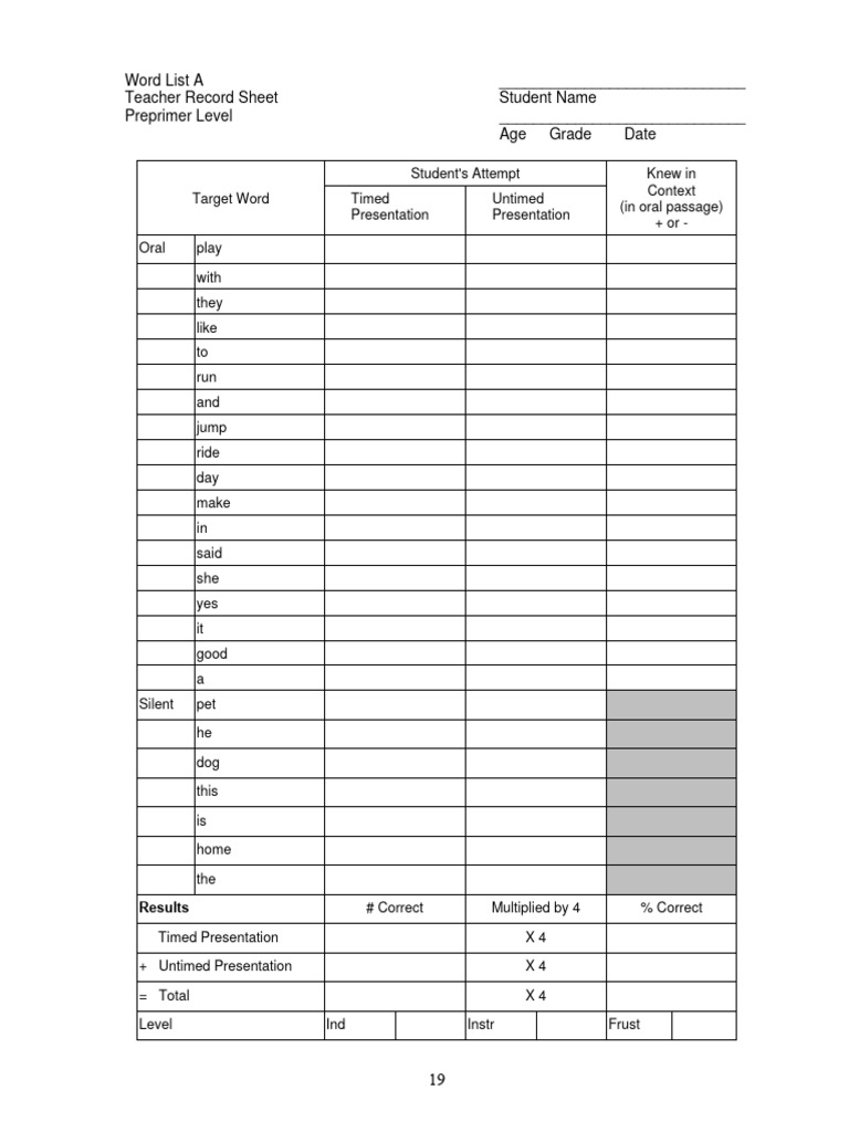 Word Lists - Teacher's Protocol | PDF | Animals And Humans