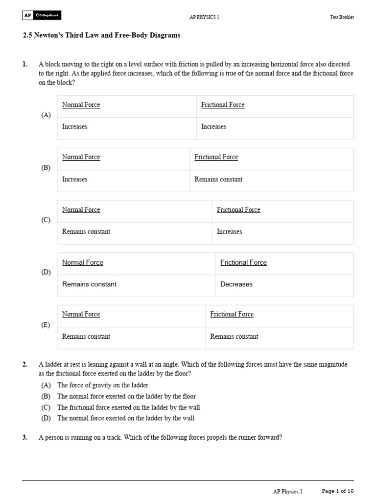 AP Physics 1: Forces and Motion Test | PDF | Force | Friction