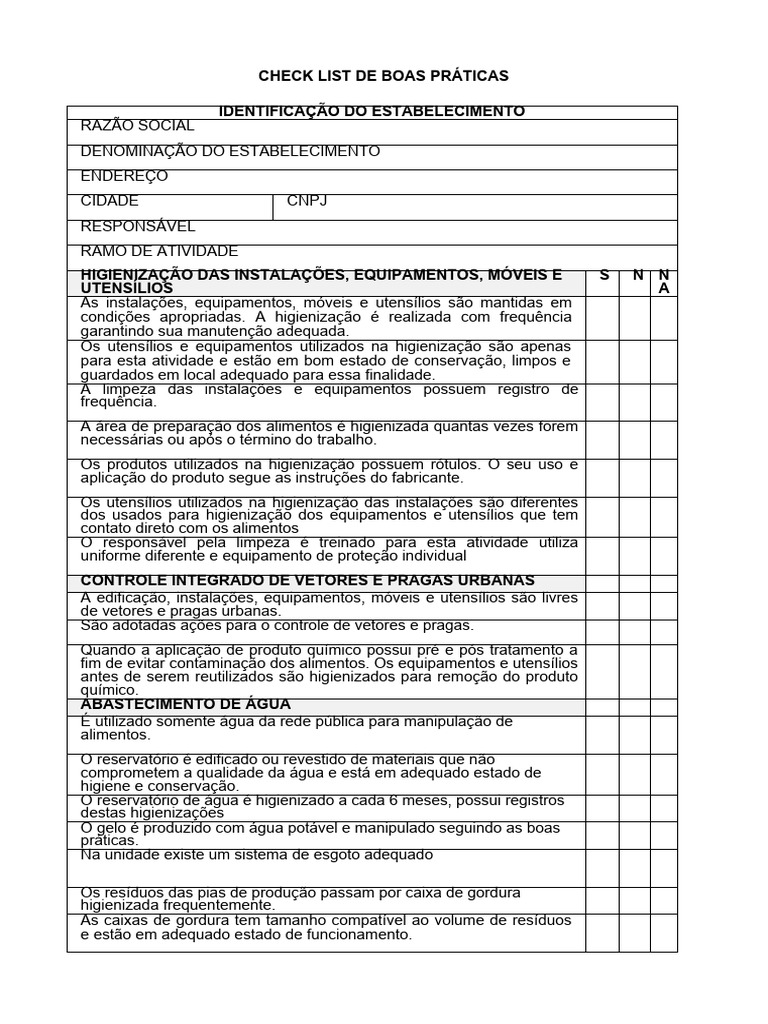Check List de Boas Práticas | PDF | Desperdício | Embalagem e rotulagem