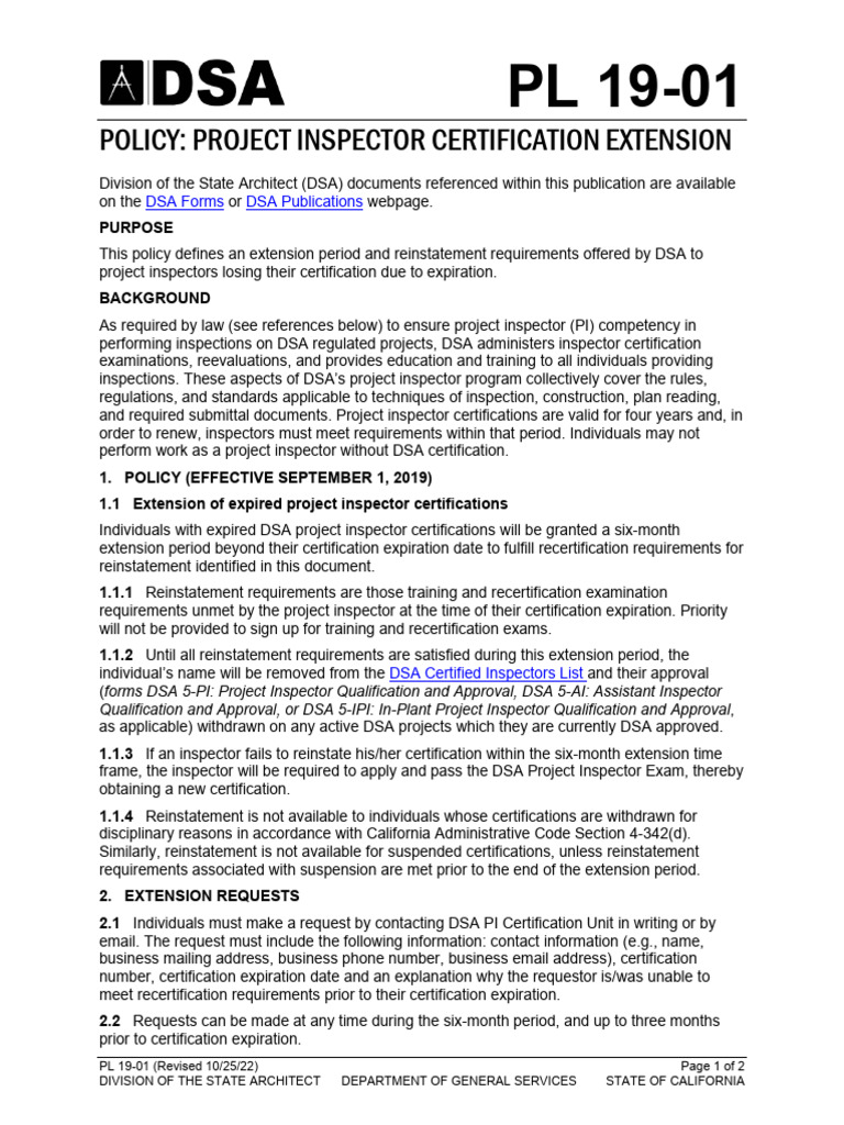 PL 19-01 | PDF | Certification