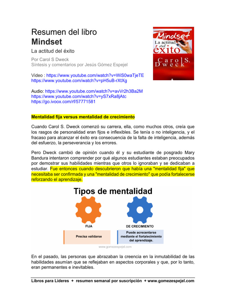 Resumen Libro Mindset | PDF | Aprendizaje | Inteligencia