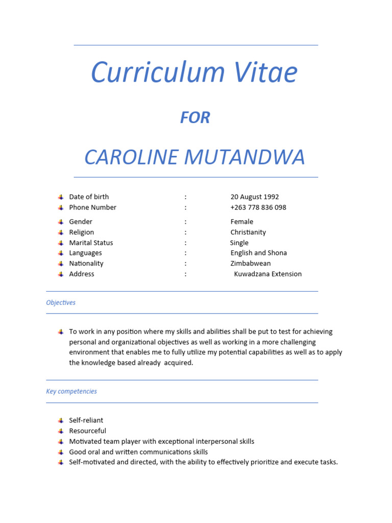 Caroline Mutandwa CV | PDF | Communication | Learning