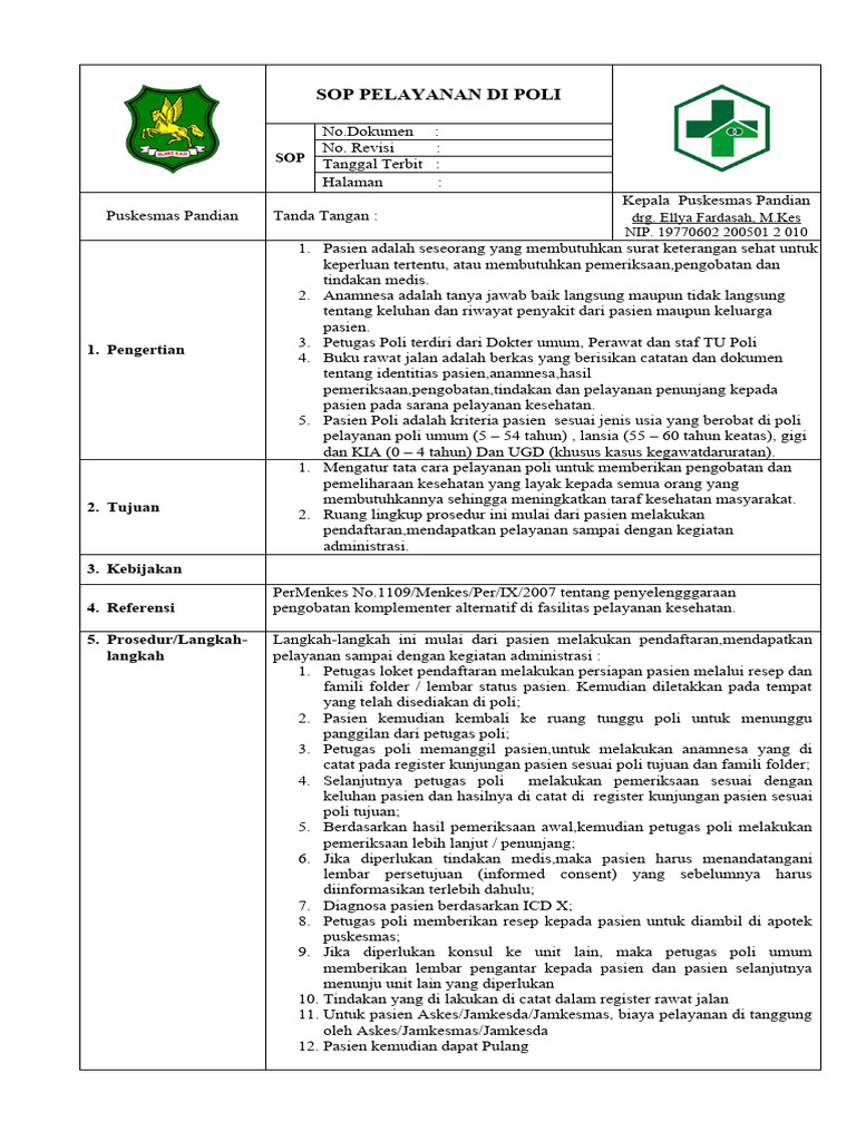 SOP Pelayanan Poli Puskesmas Pandian | PDF | Pengembangan Diri | Sains & Matematika