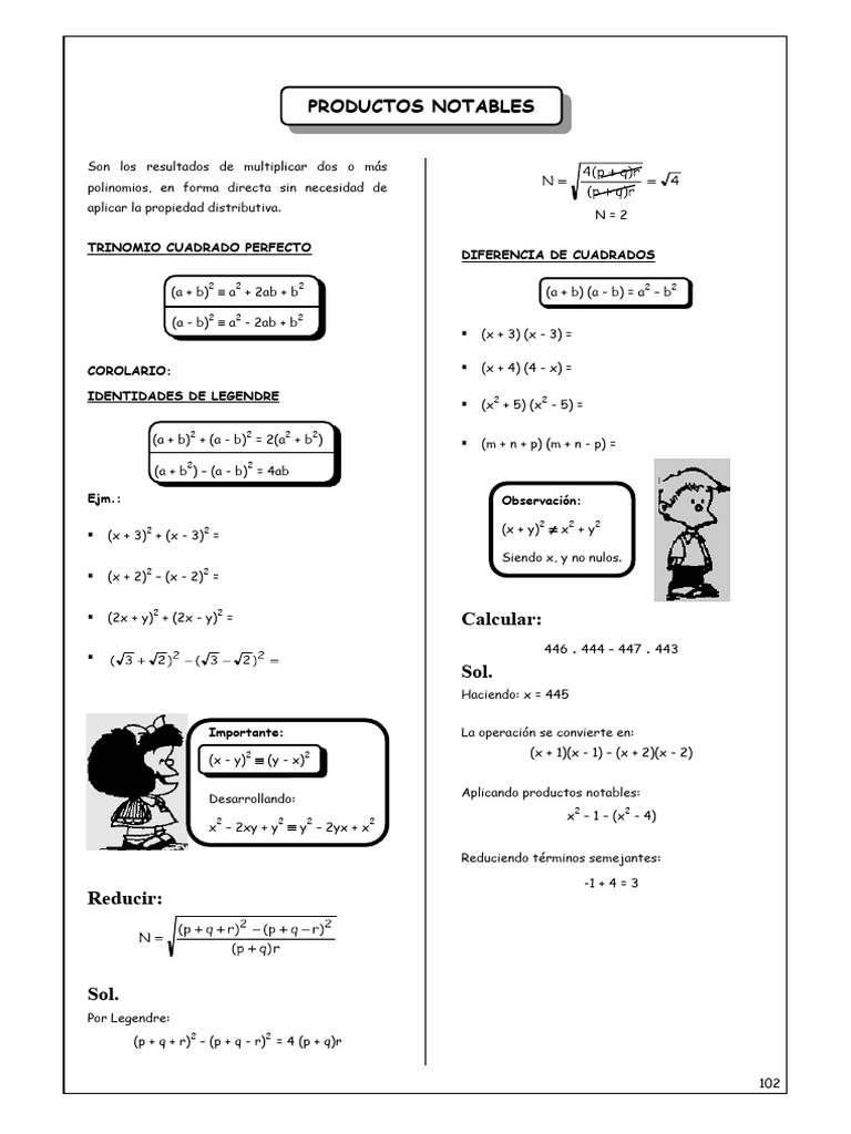 Productos Notables y Ejercicios Matemáticos | PDF | Matemática ...