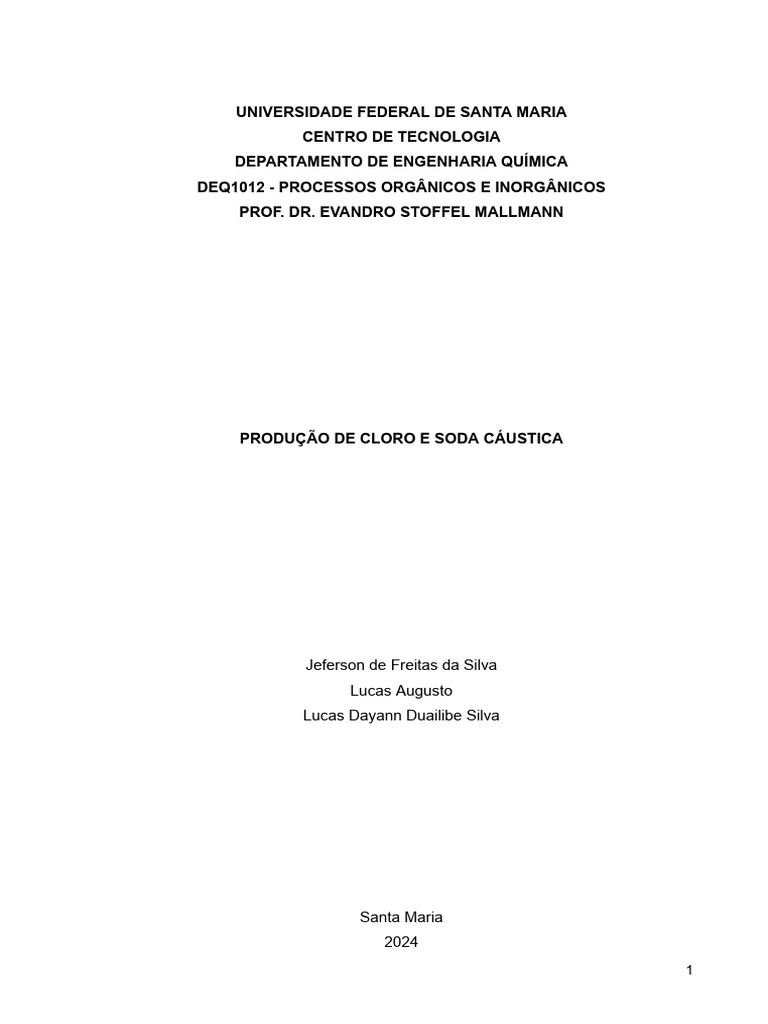 Produção de Cloro e Soda | PDF | Cloro | Hidróxido de sódio