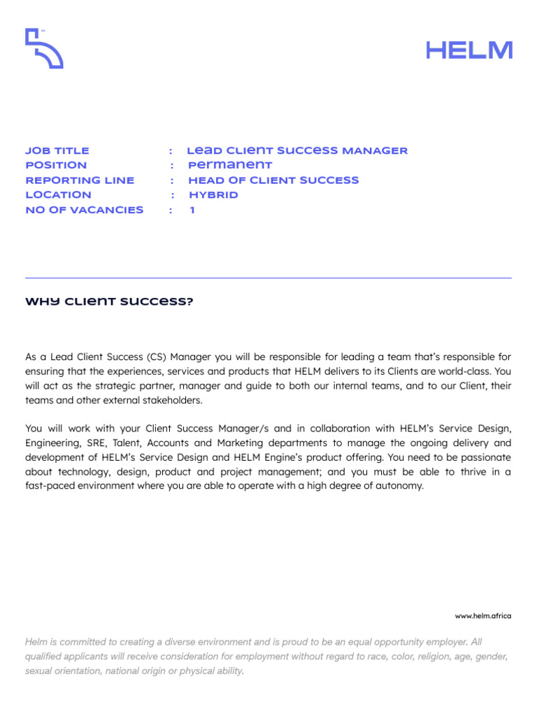 Lead Client Success Manager Job Profile | PDF | Project Management | Brand