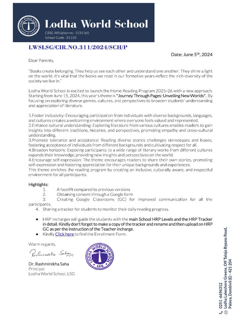 HRP Circular Class I XII 2024 25 | PDF