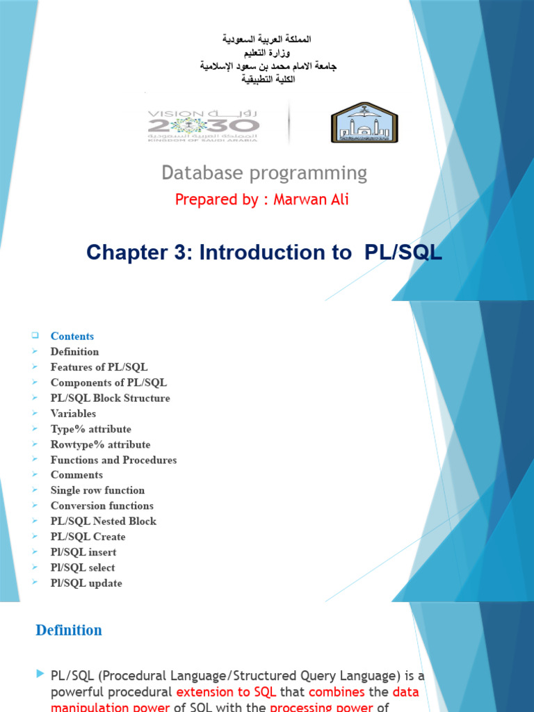 نسخة Ch3-Procedural Language SQL - Copy-last | PDF | Pl/Sql | Sql