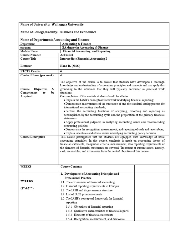 Intermediate Accounting I Course Outline | PDF | Accounting | Fair Value