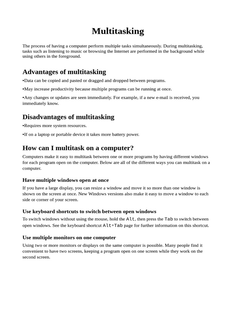 Multitasking | PDF | Computers | Technology & Engineering