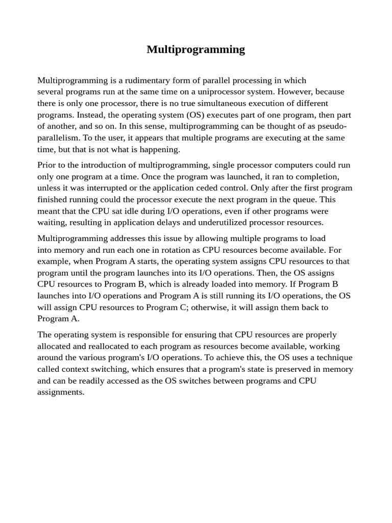 Multi Programming Pdf Operating System Central Processing Unit 