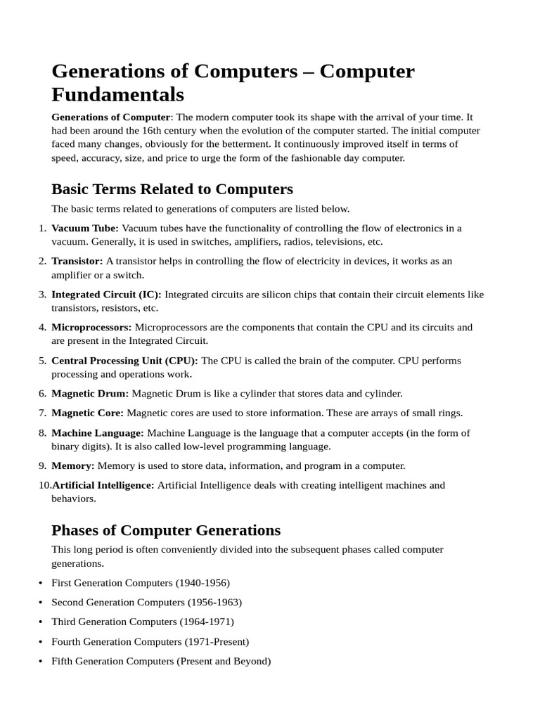 Evolution of Computer Generations | PDF | Integrated Circuit | Central Processing Unit