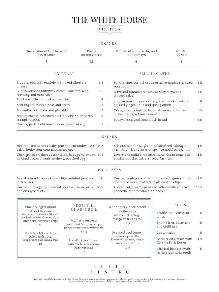 White Horse Main Menu | PDF | Pickling | Martini (Cocktail)