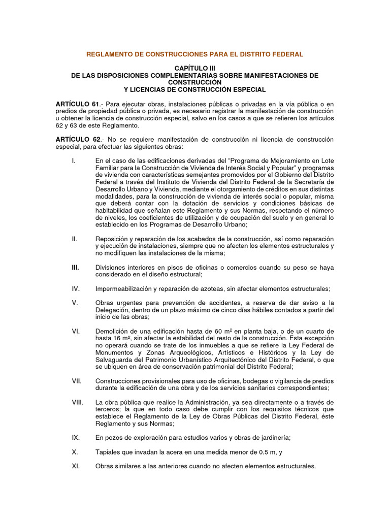 Art 62 REGLAMENTO DE CONSTRUCCIONES PARA EL DISTRITO FEDERAL | PDF