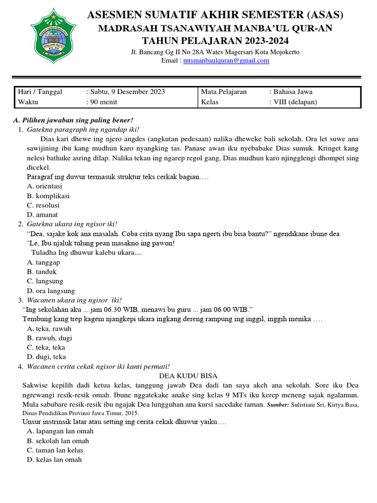 2.jawa Soal Asas 8 | PDF