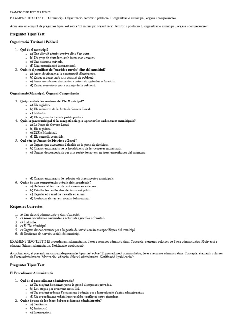Examens Tipo Test Per Temes | PDF