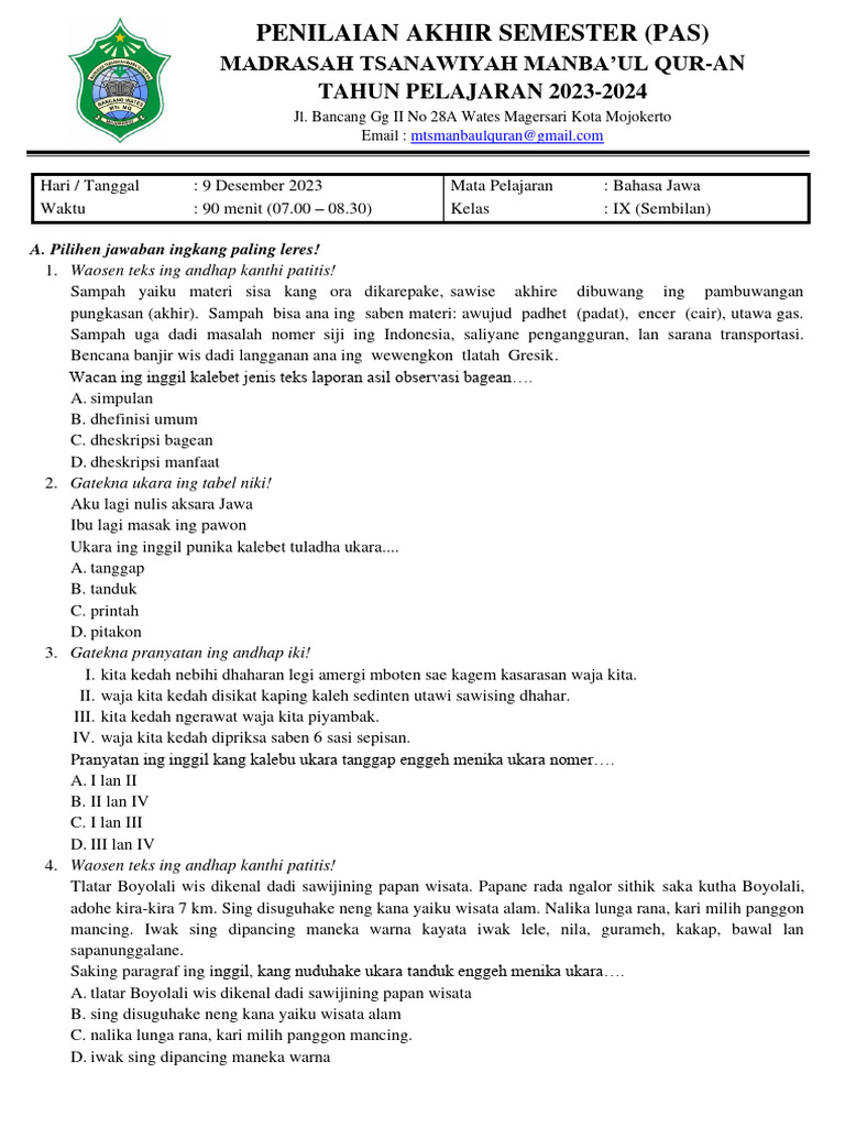 Jawa Soal Pas 9 | PDF