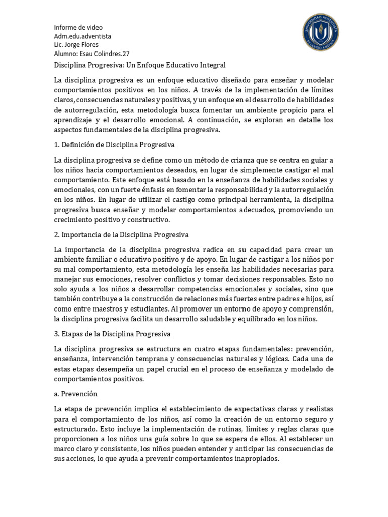 Disciplina Progresiva | PDF | Enseñando | Comportamiento