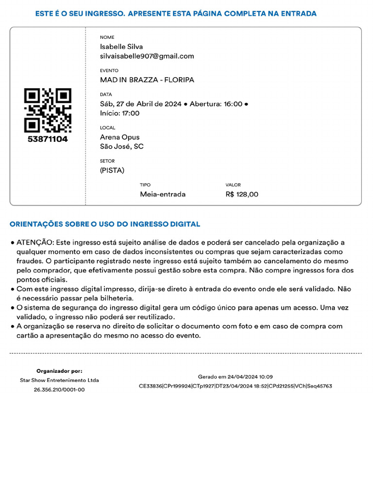 Ingresso - Mad in Brazza - Floripa - 53871104 | PDF