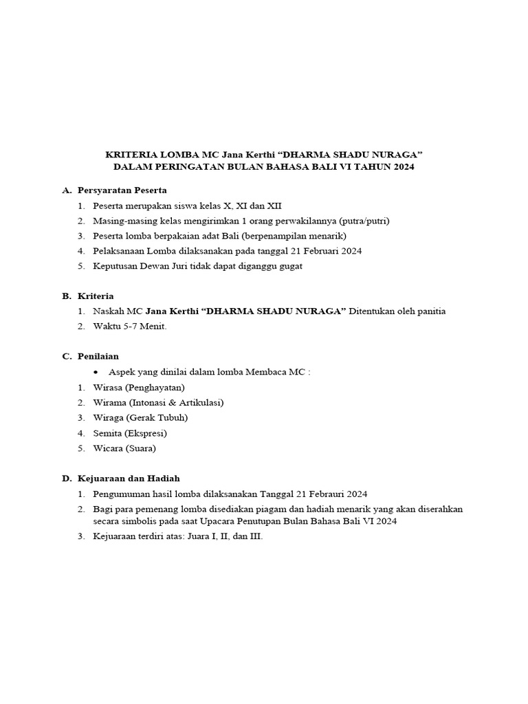 Kriteria Lomba MC 2024 | PDF