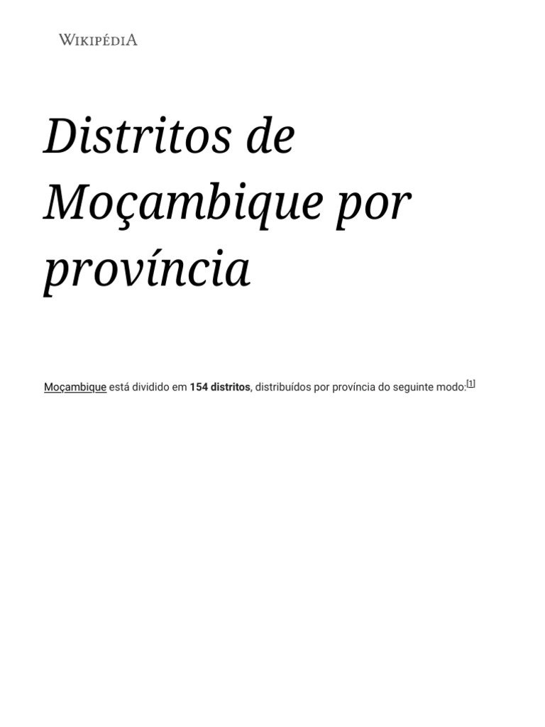 Distritos de Moçambique Por Província – Wikipédia, A Enciclopédia Livre ...