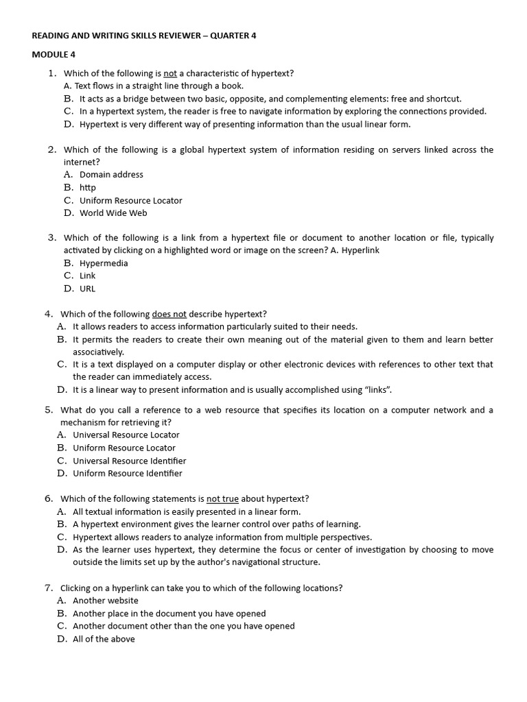 Reading and Writing Skills Reviewer | PDF | Hyperlink | Résumé