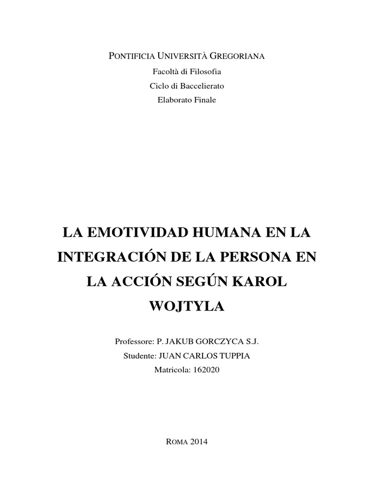 Emotividad y acción en Wojtyla | PDF | Psique (psicología) | Experiencia