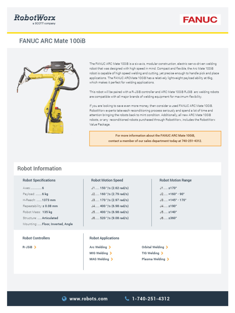 FANUC ARC Mate 100ib Datasheet | PDF | Welding | Construction