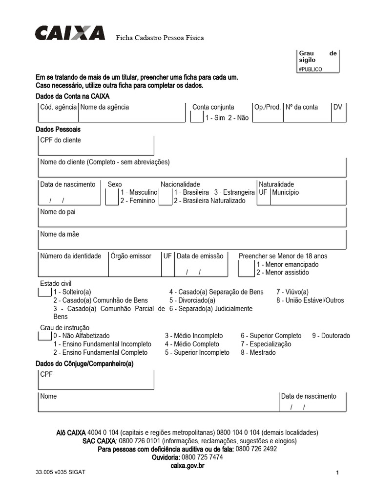 Ficha Cadastro Cef | PDF | Crédito | Finanças e Administração de Capital