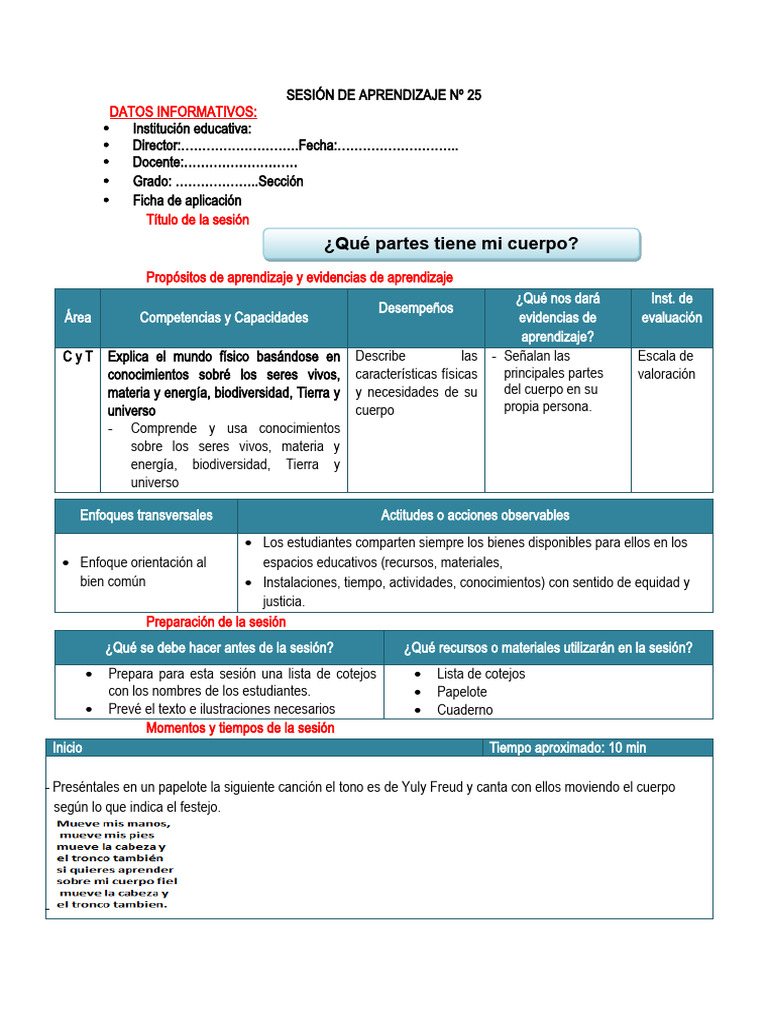 Sesión de Aprendizaje de Cuerpo Humano | PDF | Aprendizaje | Universo