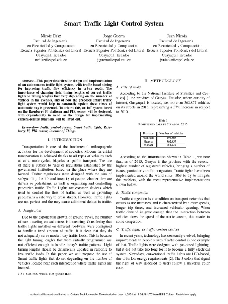 Smart Traffic Light Control System Pdf Traffic Traffic Light