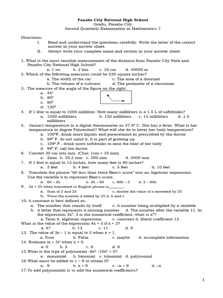 2nd-quarter-exam-2021 | PDF | Polynomial | Abstract Algebra