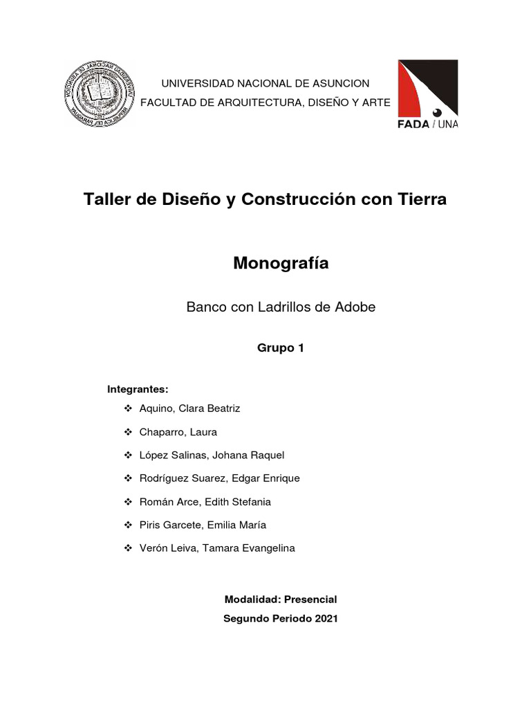 Monografia - G01 - Banco de Adobe | PDF | Ladrillo | Cemento