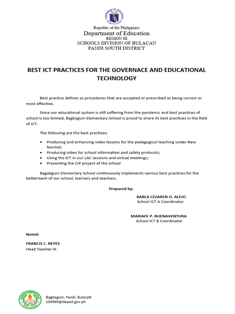 Best ICT Practices | PDF | Educational Technology | Cognition