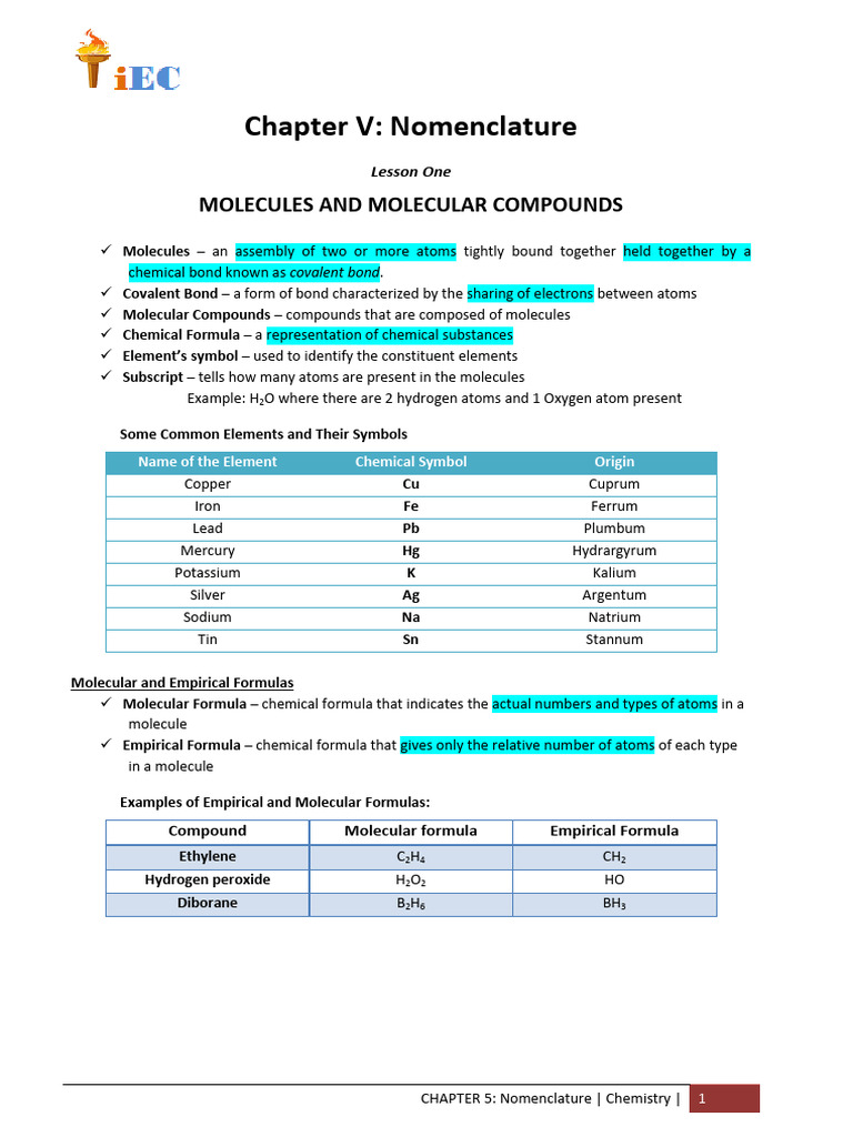Chemistry Nomenclature: Molecules & Ions | PDF | Ion | Chemical Compounds