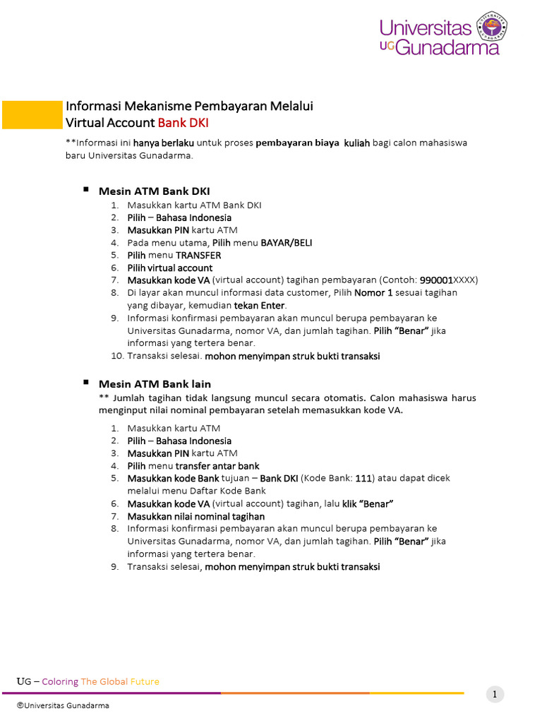 Panduan Pembayaran UKT Gunadarma | PDF