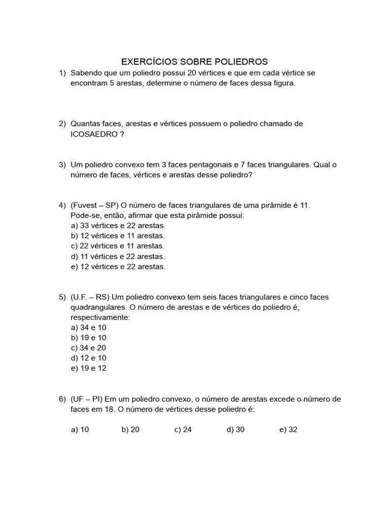 Exerc-Cios Poliedros | PDF