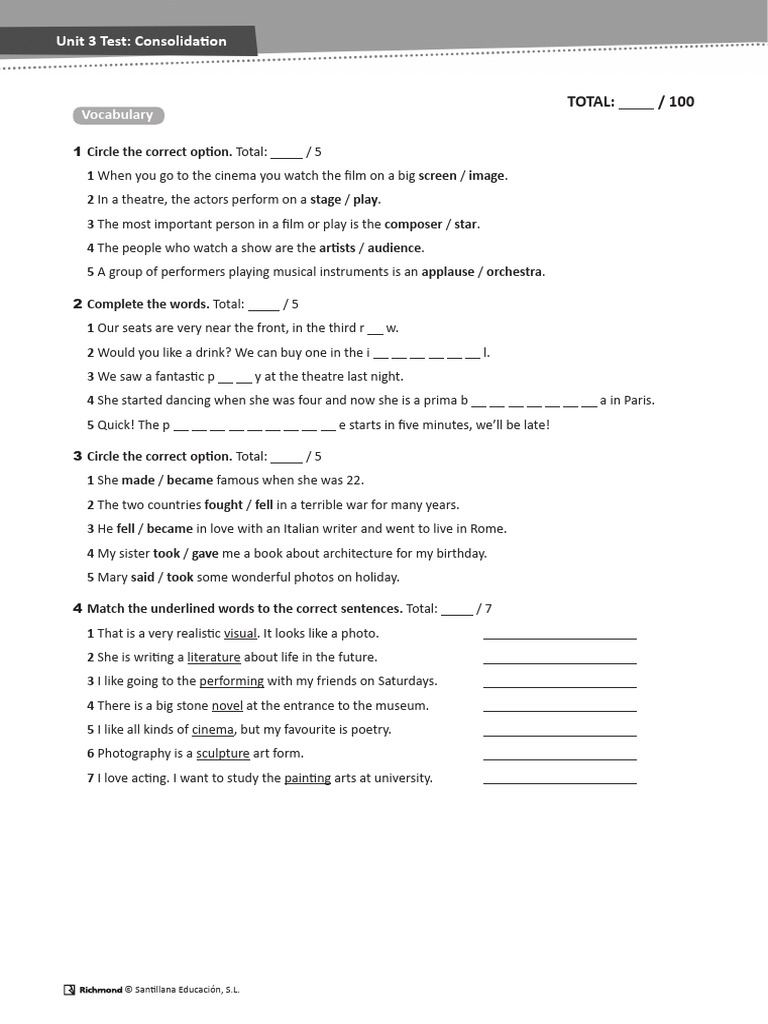 Unit Tests: Vocabulary & Grammar Practice | PDF