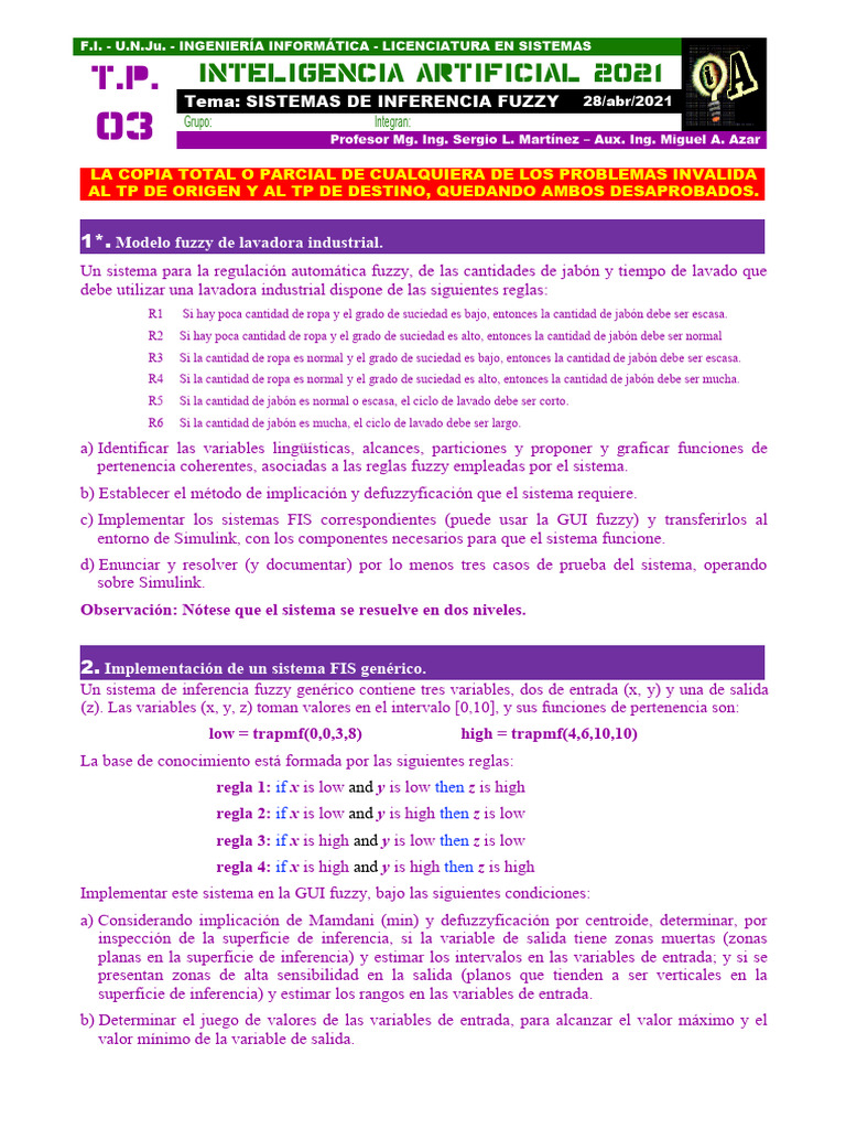 IA21 - TP3 Sistemas FIS | PDF | Inferencia