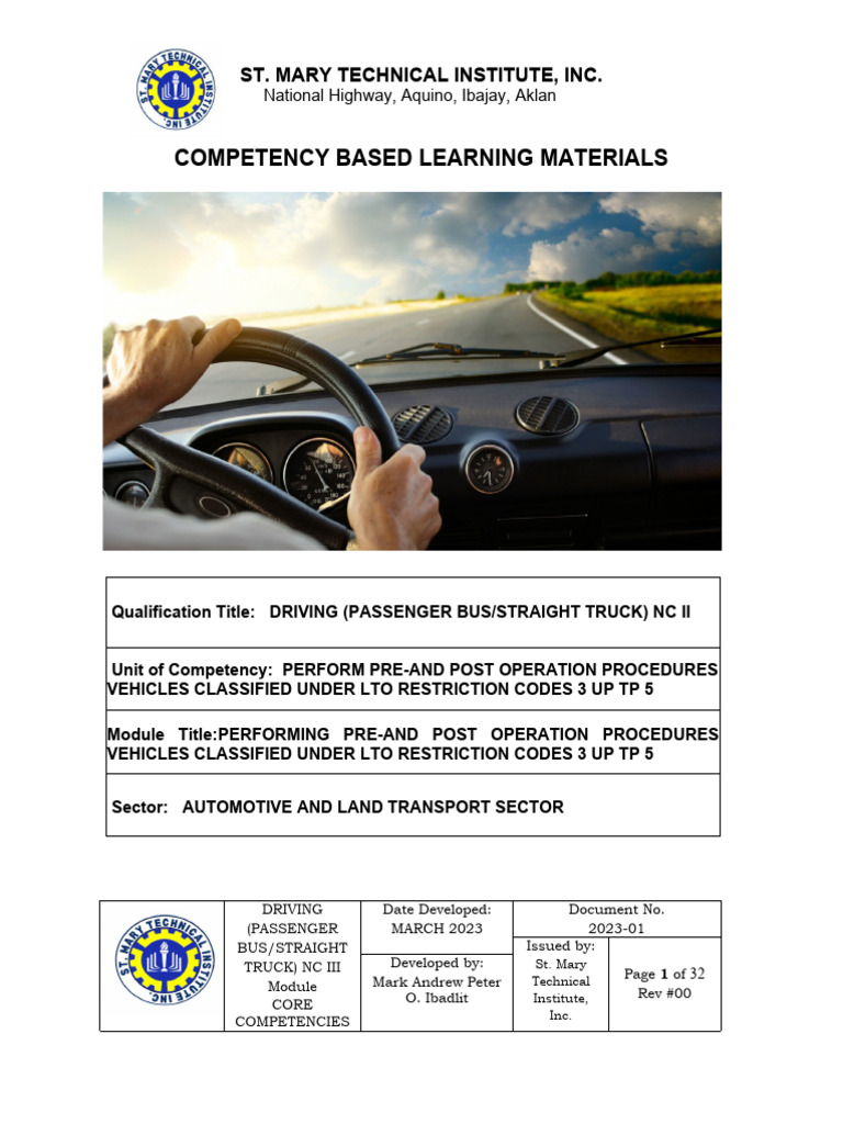 Core 2 Perform Pre and Post Operation Procedures Vehicles Classified ...