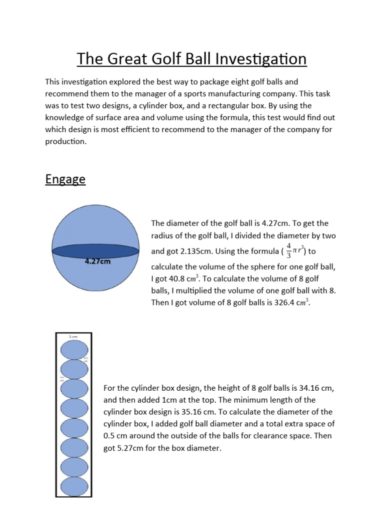 The Great Golf Ball Investigation | PDF | Area | Volume