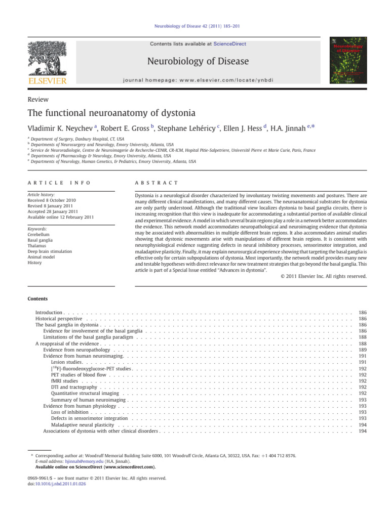 The Functional Neuroanatomy of Dystonia | PDF | Dystonia | Basal Ganglia