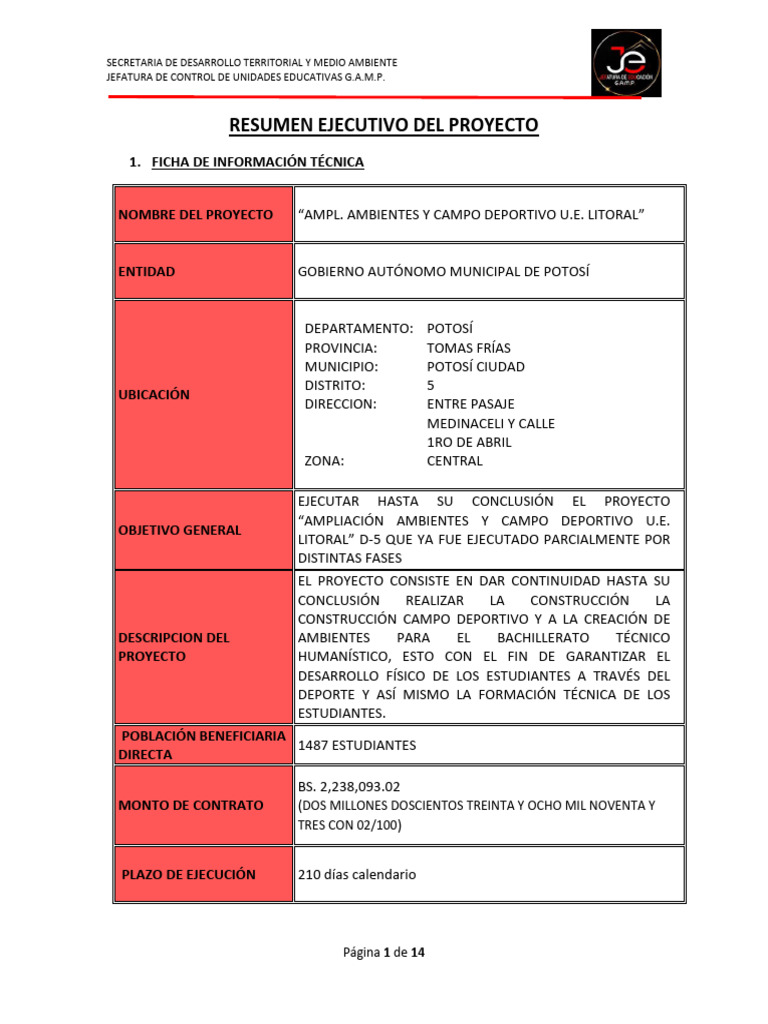 1.1 Resumen Ejecutivo U.E. Litoral | PDF | Hormigón | Ingeniería de Edificación