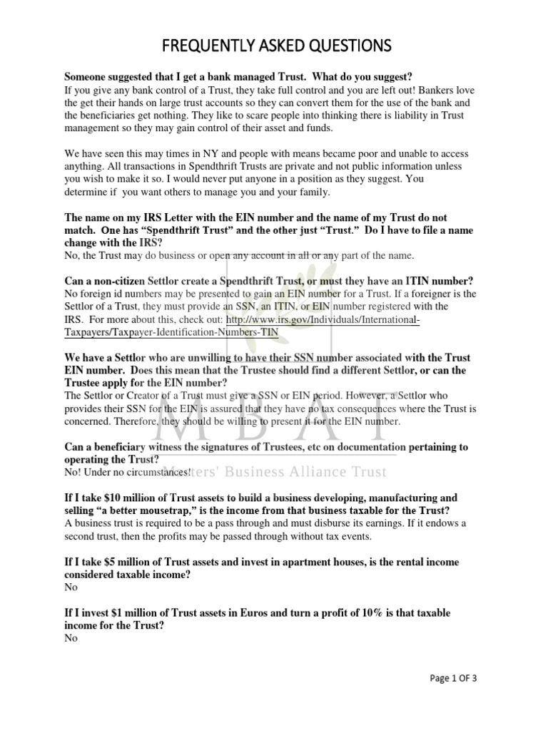 Spendthrift Trust FAQs and Guidelines | PDF | Trustee | Taxes